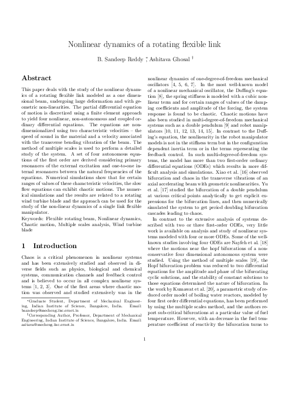 Pdf Nonlinear Dynamics Of A Rotating Flexible Link