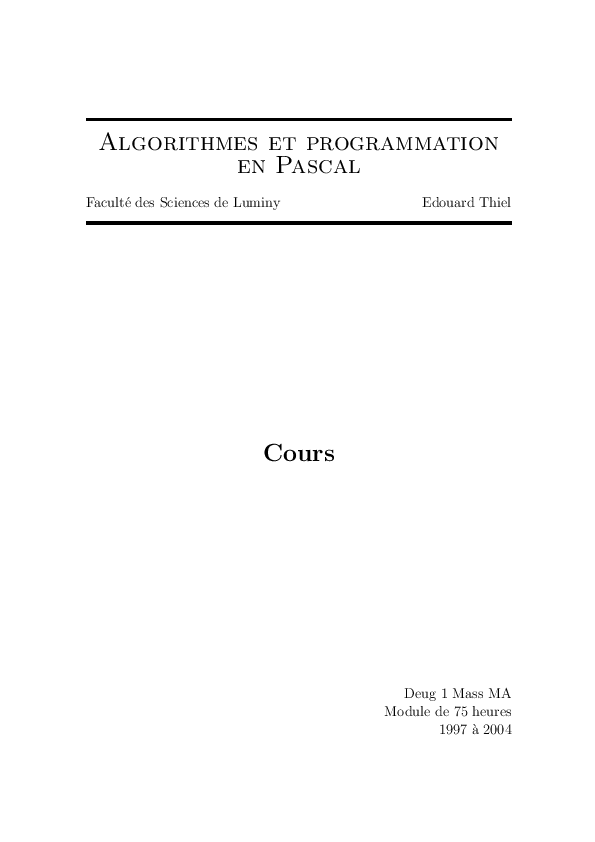 (PDF) Algorithmes et programmation en Pascal