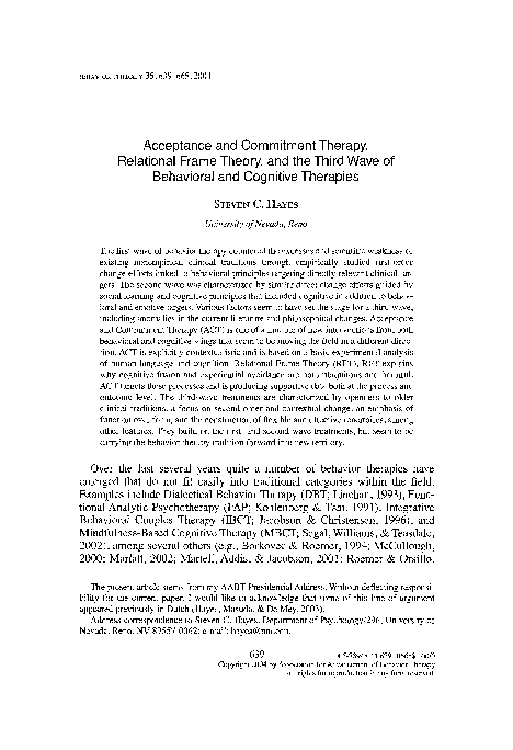 Pdf Acceptance And Commitment Therapy Relational Frame Theory And The Third Wave Of