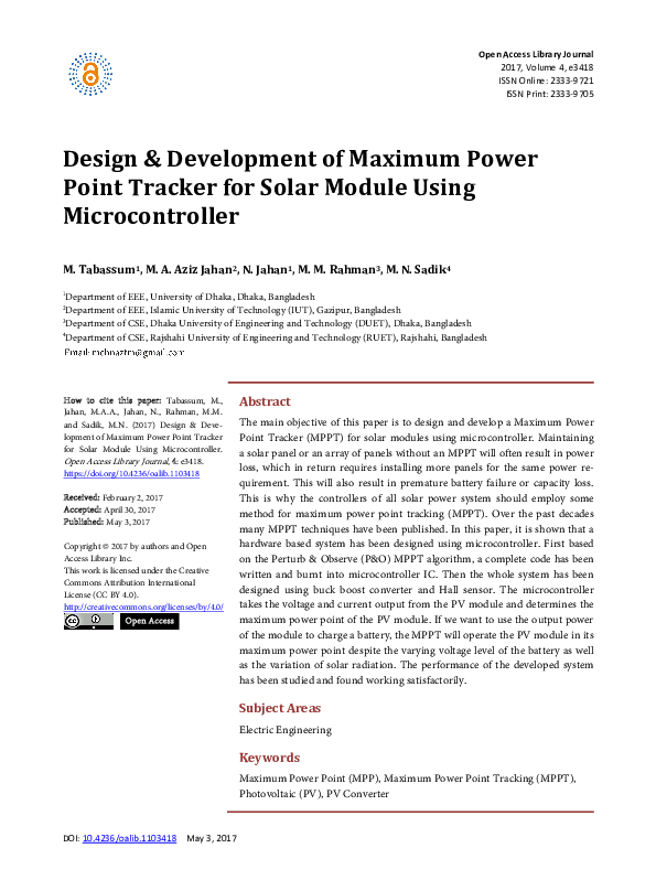 Pdf Design And Development Of Maximum Power Point Tracker For Solar