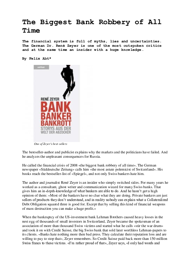 (DOC) The Biggest Bank Robbery of All Time (published by RBC, Russia's ...