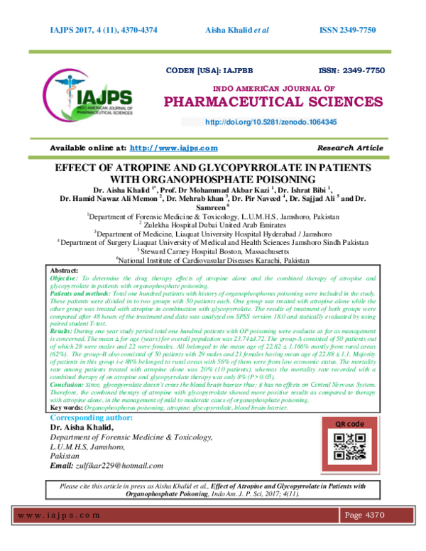 (PDF) EFFECT OF ATROPINE AND GLYCOPYRROLATE IN PATIENTS WITH ...
