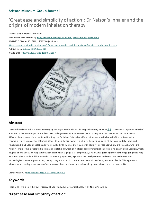 (PDF) ‘Great ease and simplicity of action’: Dr Nelson’s Inhaler and ...