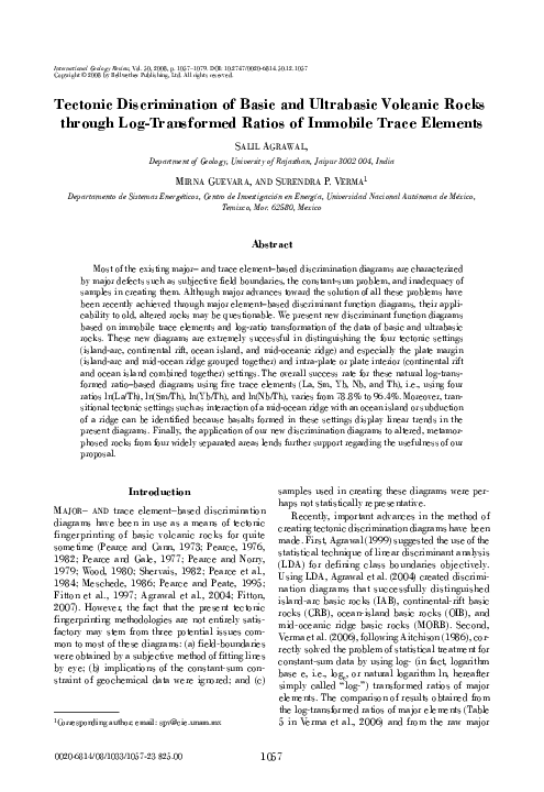 (PDF) Tectonic Discrimination of Basic and Ultrabasic Volcanic Rocks through Log-Transformed ...