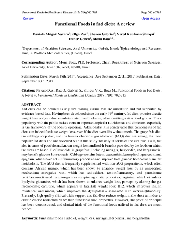 (PDF) Functional Foods in fad diets: A review