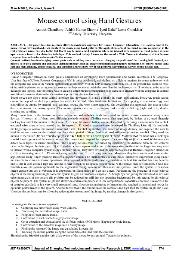 (PDF) Mouse control using Hand Gestures