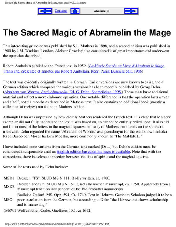 (PDF) The Sacred Magic of Abramelin the Mage