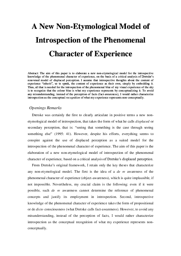(DOC) A New Non-Etymological Model of Introspection of the Phenomenal ...