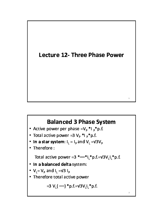 (PDF) Lecture 12-Three Phase Power Balanced 3 Phase System