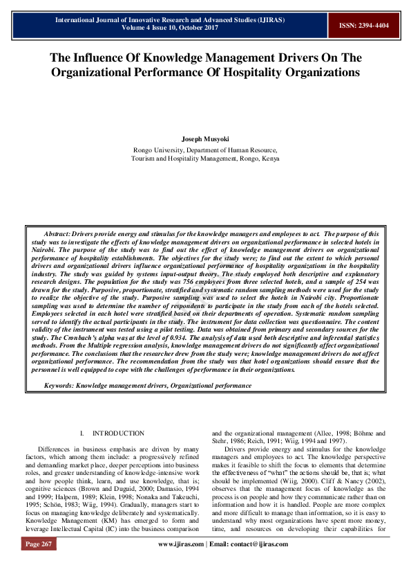 (PDF) The Influence Of Knowledge Management Drivers On The ...