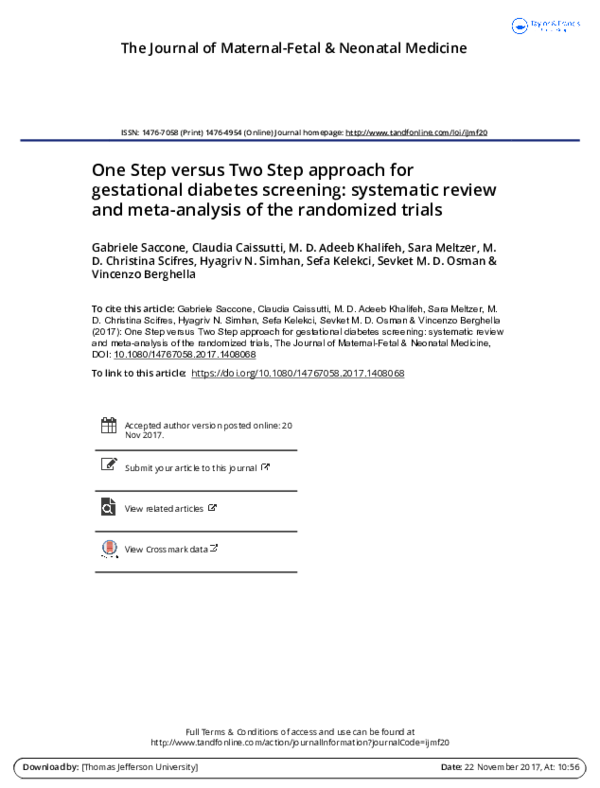 (PDF) One Step versus Two Step approach for gestational diabetes ...