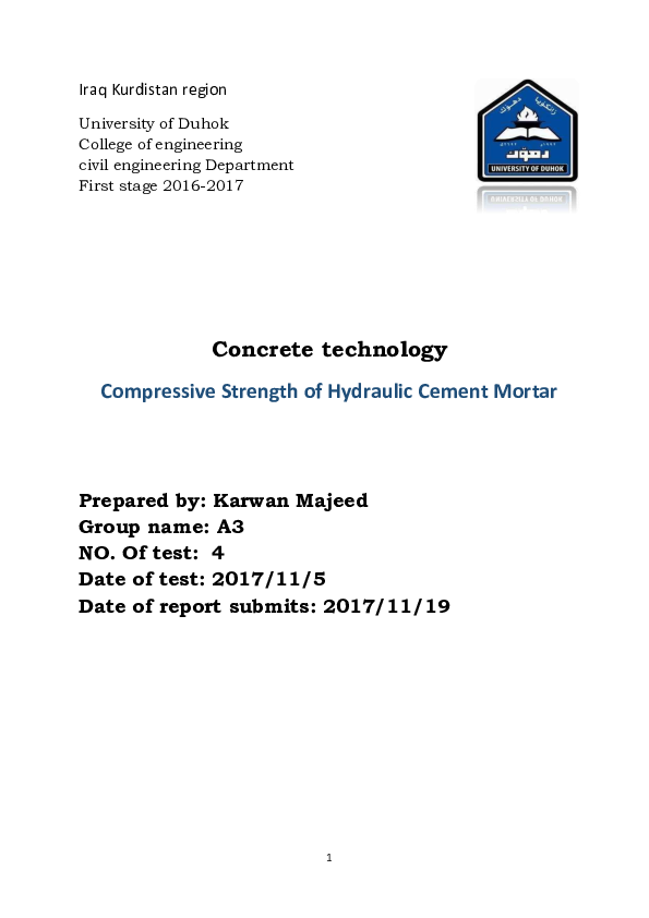 (PDF) Iraq Kurdistan region Compressive Strength of Hydraulic Cement Mortar