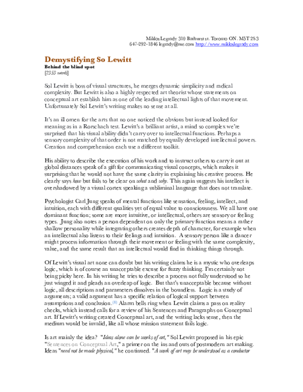 (PDF) The Curious Case of Sol Lewitt | Miklos Legrady - Academia.edu
