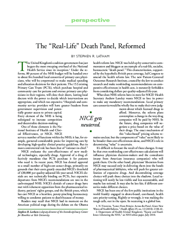 (PDF) The “Real-Life” Death Panel, Reformed