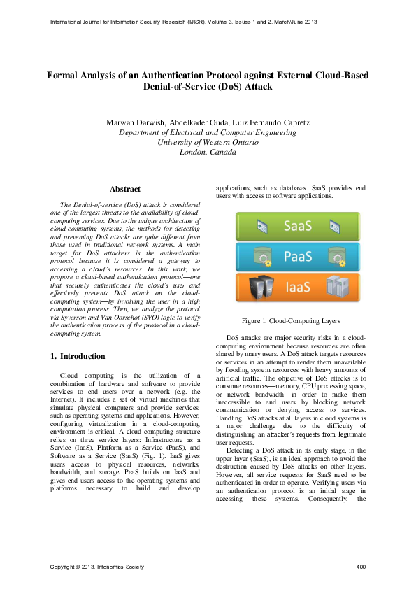 (PDF) Formal Analysis of an Authentication Protocol against External Cloud-Based Denial-of ...