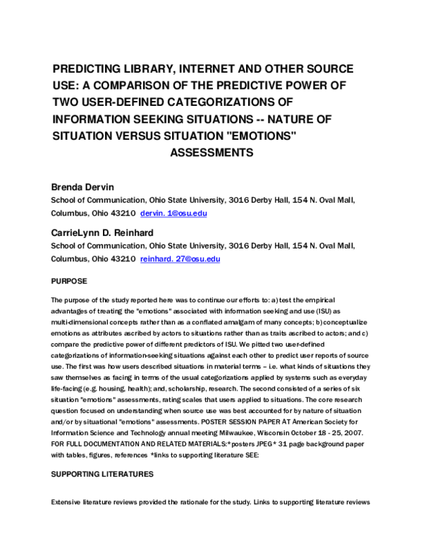 (PDF) Predicting library, internet and other source use: A comparison ...