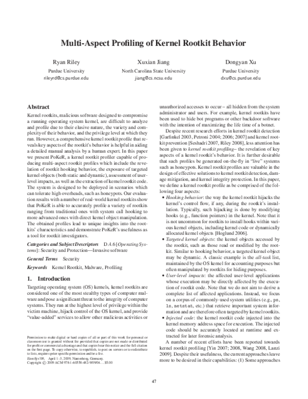 (PDF) Multi-aspect profiling of kernel rootkit behavior