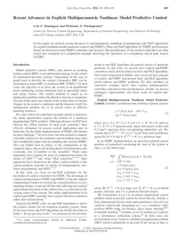 Pdf Recent Advances In Explicit Multiparametric Nonlinear Model Predictive Control Luis