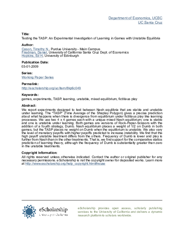 (PDF) Testing the TASP: An experimental investigation of learning in ...