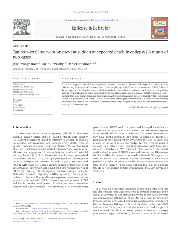 (PDF) Can post-ictal intervention prevent sudden unexpected death in ...