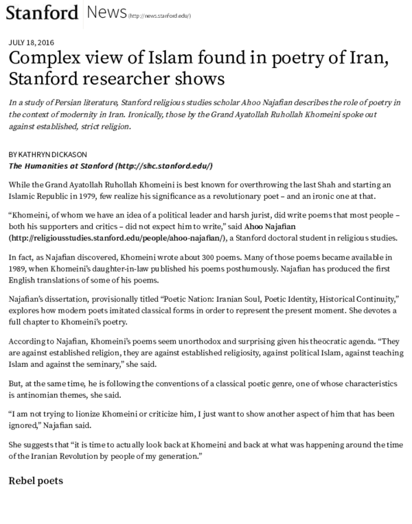 (PDF) “Complex View of Islam Found in Poetry of Iran, Stanford ...
