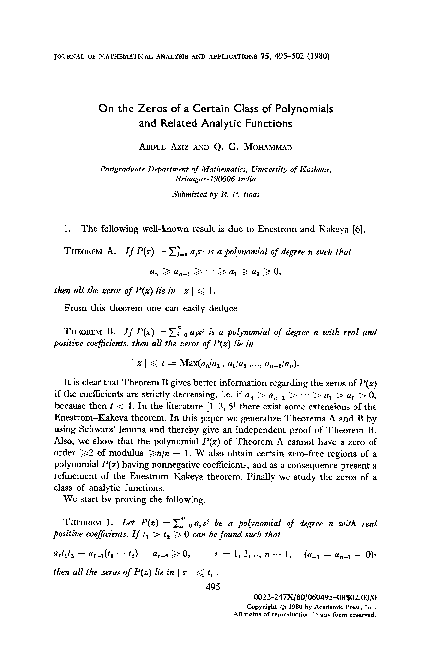 Pdf Zeros Of Polynomials With Positive Coefficients