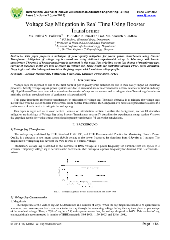 (PDF) Voltage Sag Mitigation in Real Time Using Booster Transformer