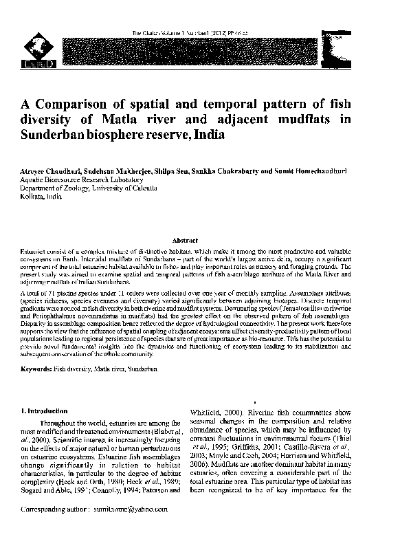 (PDF) A Comparison of spatial and temporal pattern of fish diversity of ...