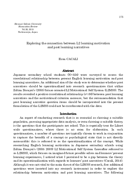 Pdf Exploring The Connection Between L2 Learning Motivation And Past Learning Narratives