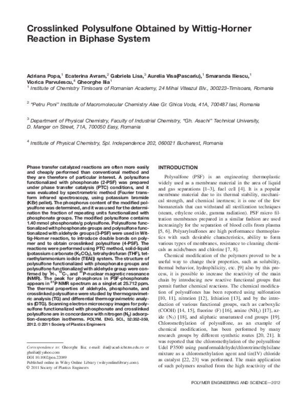 (PDF) Crosslinked polysulfone obtained by Wittig-Horner reaction in ...