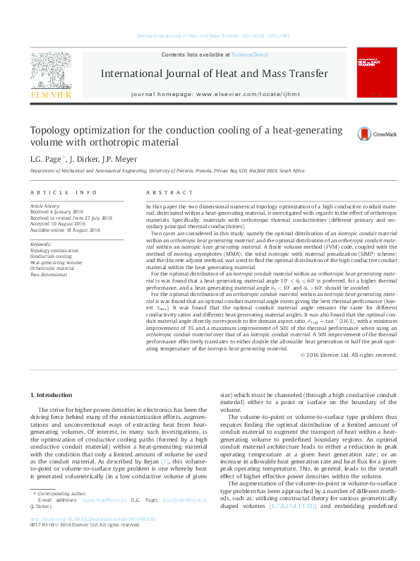 Pdf Topology Optimization For The Conduction Cooling Of A Heat Generating Volume With