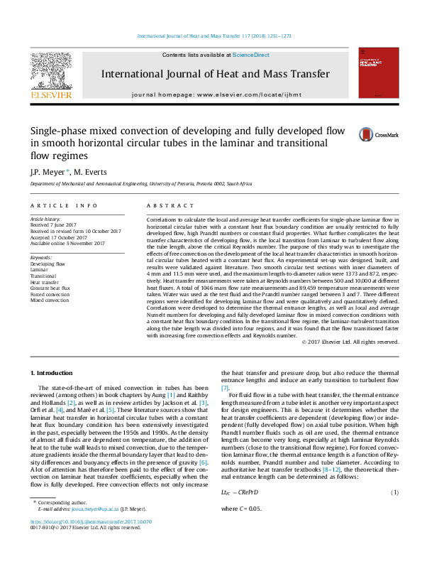 (PDF) Single-phase mixed convection of developing and fully developed ...