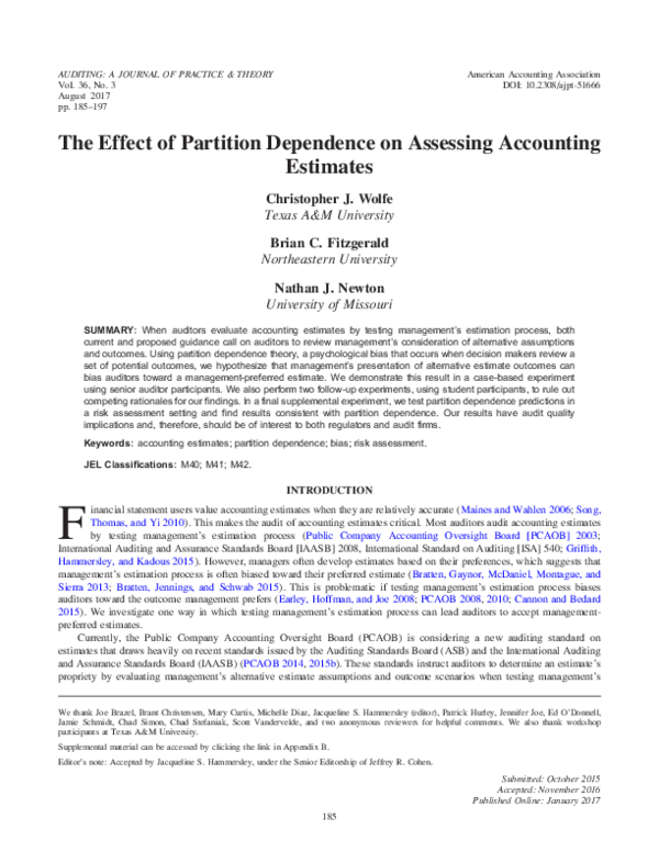 (PDF) AUDITING: A JOURNAL OF PRACTICE & THEORY The Effect of Partition ...