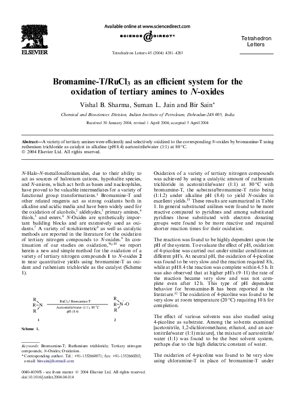 (PDF) Bromamine-T/RuCl3 as an efficient system for the oxidation of ...