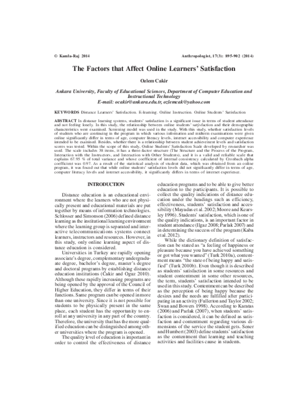 Pdf The Factors That Affect Online Learners Satisfaction