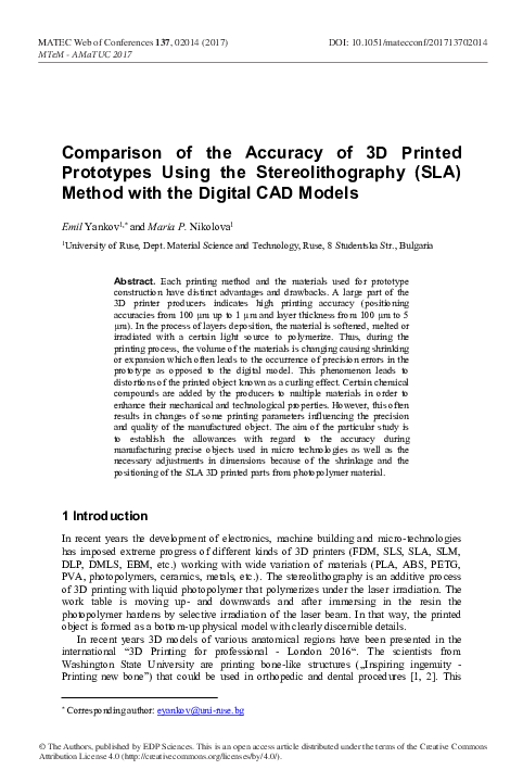 (PDF) Comparison of the Accuracy of 3D Printed Prototypes Using the ...