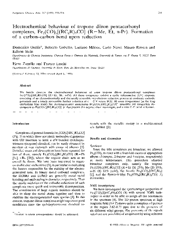 (PDF) Electrochemical behaviour of tropone diiron pentacarbonyl ...