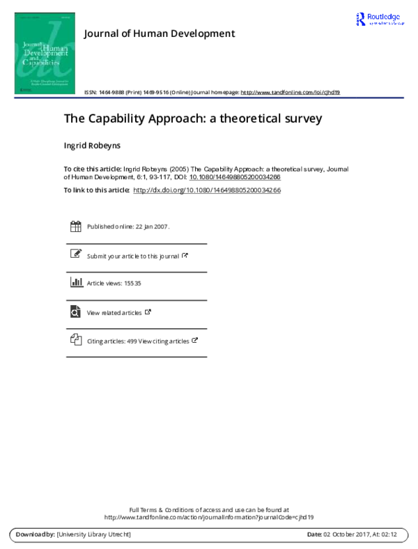 (PDF) Journal of Human Development The Capability Approach: a ...