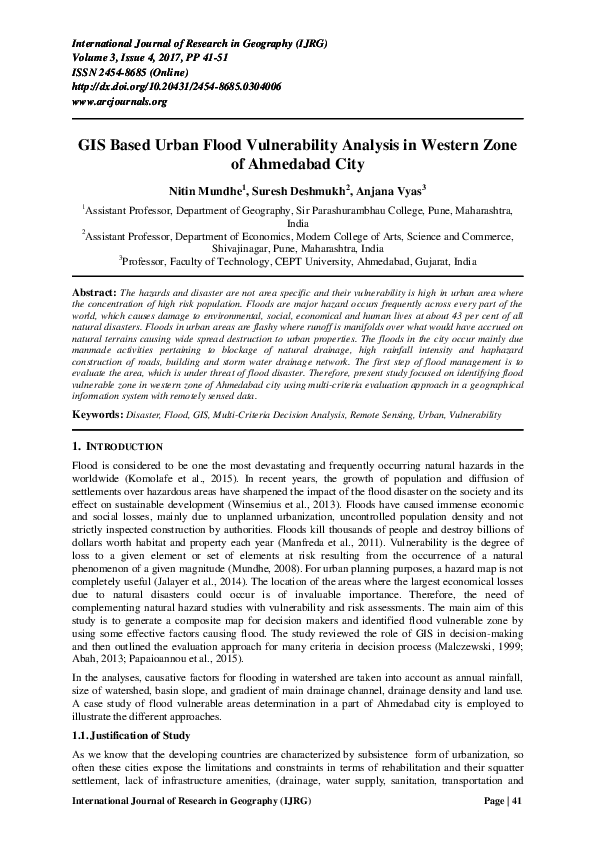 (PDF) GIS Based Urban Flood Vulnerability Analysis in Western Zone of Ahmedabad City
