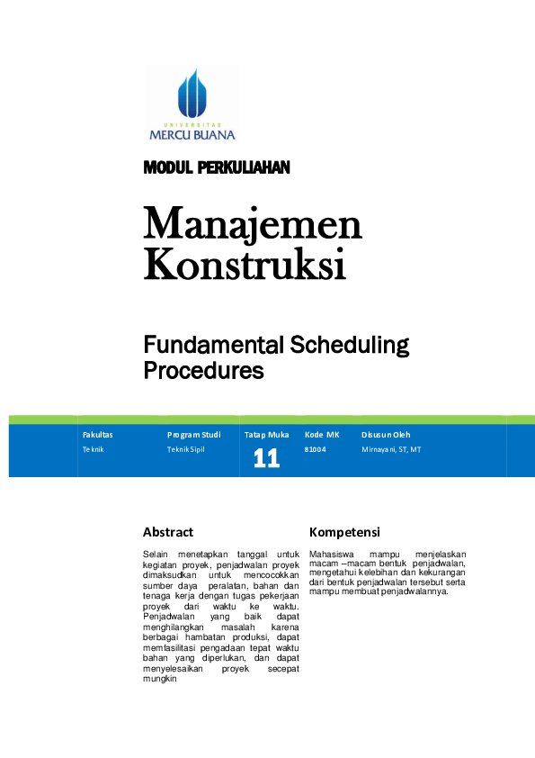 (DOC) Manajemen Konstruksi Fundamental Scheduling Procedures