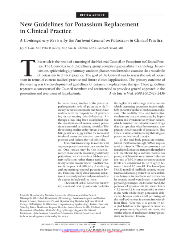 (PDF) New Guidelines for Potassium Replacement in Clinical Practice A ...