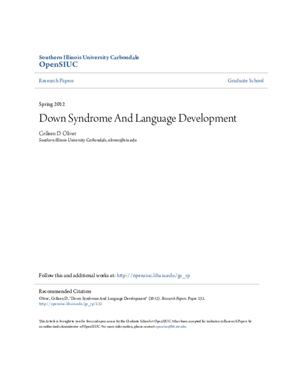 (PDF) Down Syndrome And Language Development