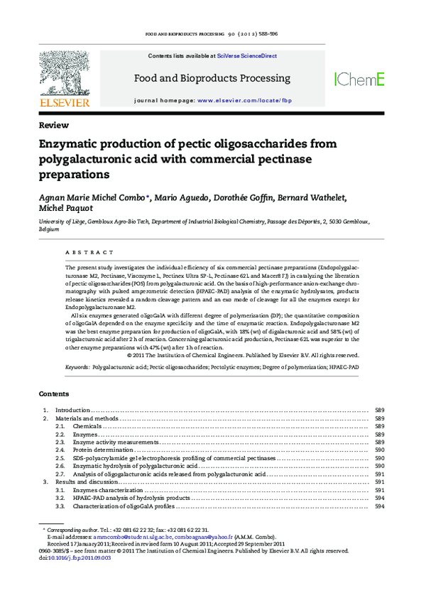 (PDF) Enzymatic production of pectic oligosaccharides from ...