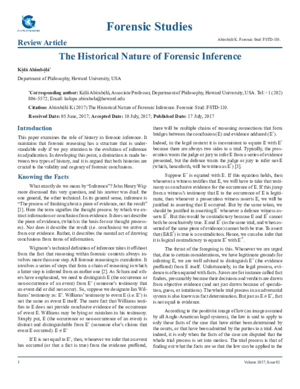 (PDF) The Historical Nature of Forensic Inference