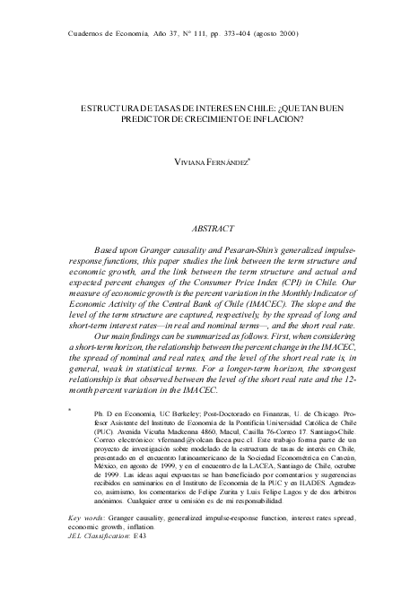 (PDF) Estructura de tasas de inter s en Chile: Qu tan buen predictor de crecimiento e inflaci n ...
