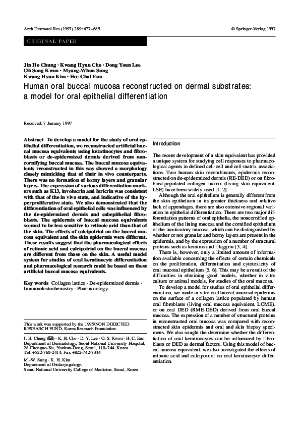 (PDF) Human oral buccal mucosa reconstructed on dermal substrates: a ...