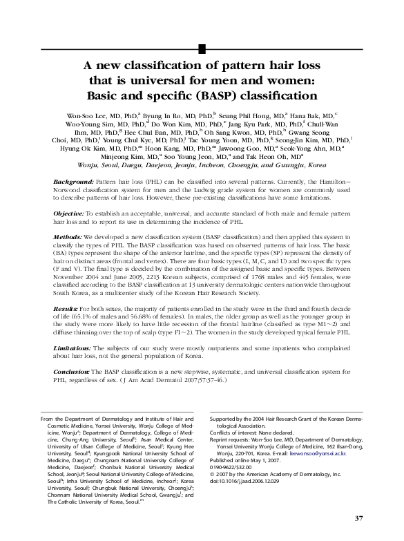 (PDF) A new classification of pattern hair loss that is universal for ...