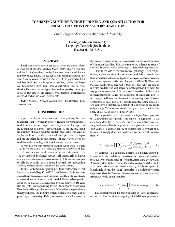 (PDF) Combining mixture weight pruning and quantization for small ...