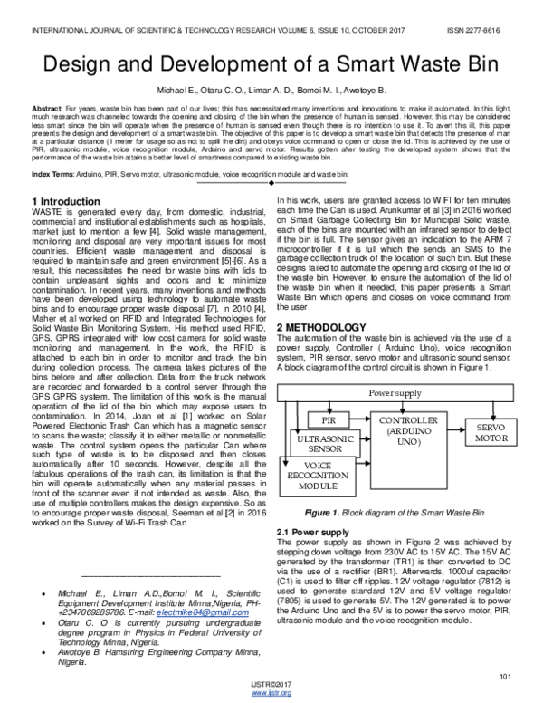 (PDF) Design and Development of a Smart Waste Bin