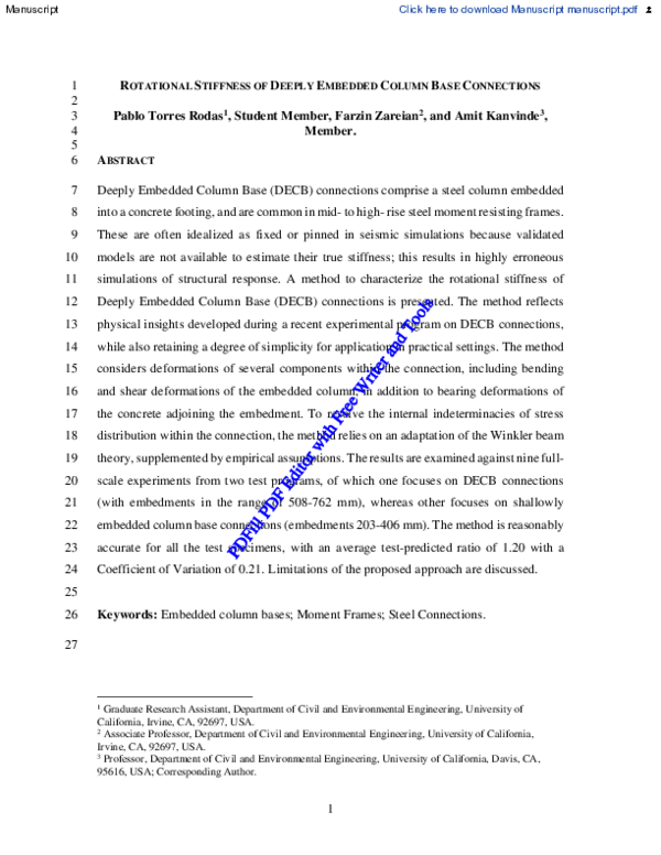 (PDF) ROTATIONAL STIFFNESS OF DEEPLY EMBEDDED COLUMN BASE CONNECTIONS 1 2